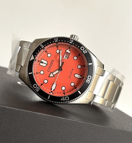 Citizen AW1760-81X Eco-Drive Orange Analog Stainless Steel Men Solar ...