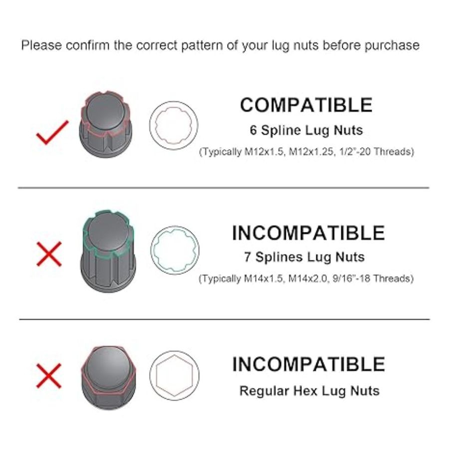 6 Spline Drive Tuner Wheel Lug Nut Socket Tool - Replacement 6-Splines ...