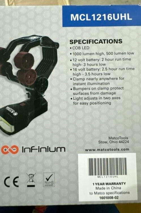 Matco Tools 12V & 16V CORDLESS INFINIUM™ RECHARGEABLE UNDER HOOD LIGHT ...