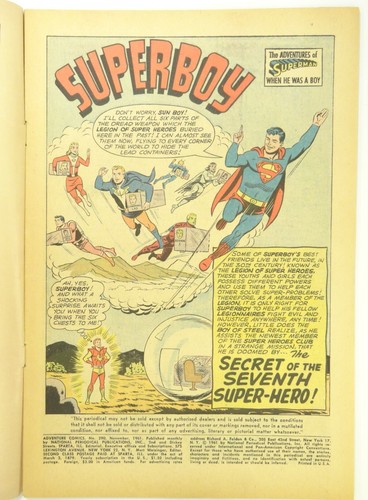 VINTAGE DC ADVENTURE COMICS NO# 290 (1961) THE SECRET OF THE SEVENTH ...