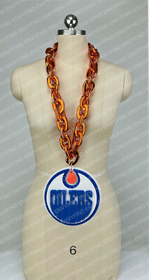 New NHL EDMONTON OILERS BIG Fan Chain ORANGE Necklace Foam MI USA | eBay