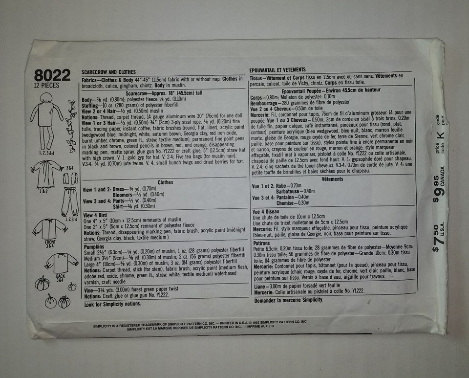 Simplicity 8022 Scarecrow and Clothes 18" | eBay