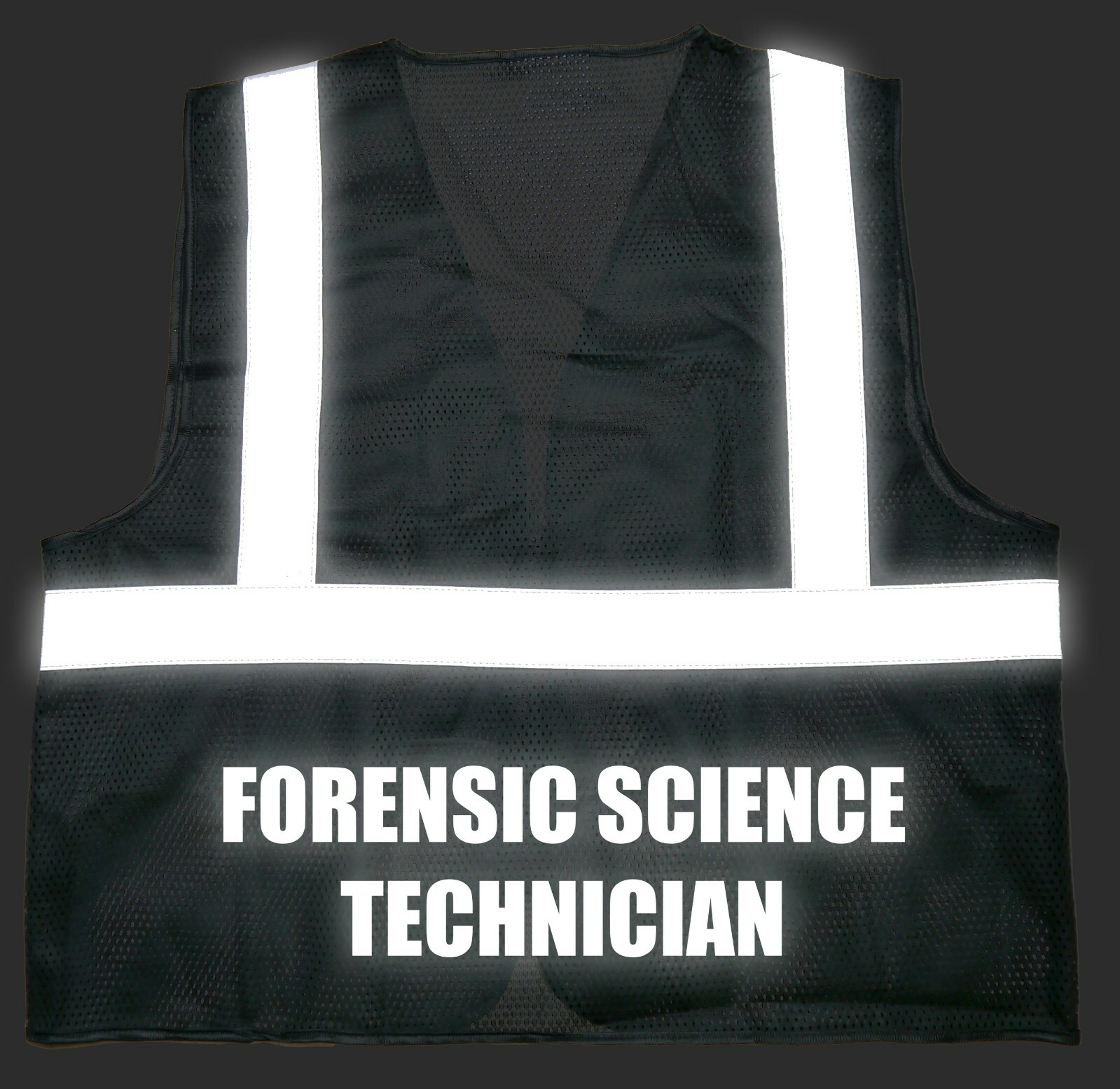 Forensic Science safety vest, black, REFLECTIVE design, High Visibility ...