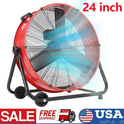 24" Industrial Tilt Drum Fan 3 Velocity Speed 360° Adjustable Floor Fan ...