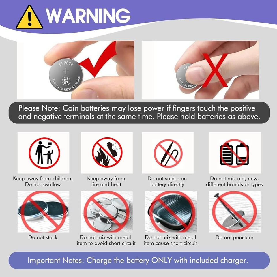 CR2032 Rechargeable Battery with Charger, 10 Pack 2032 LF2032 Lithium ...