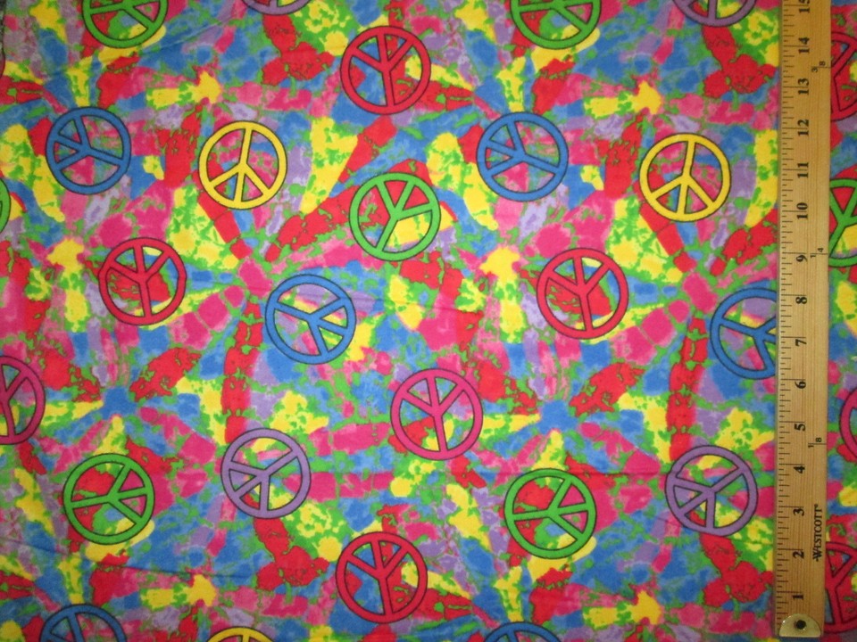 TIE DYE PEACE SYMBOLS COLORS BRIGHT COTTON FLANNEL FABRIC FQ | eBay