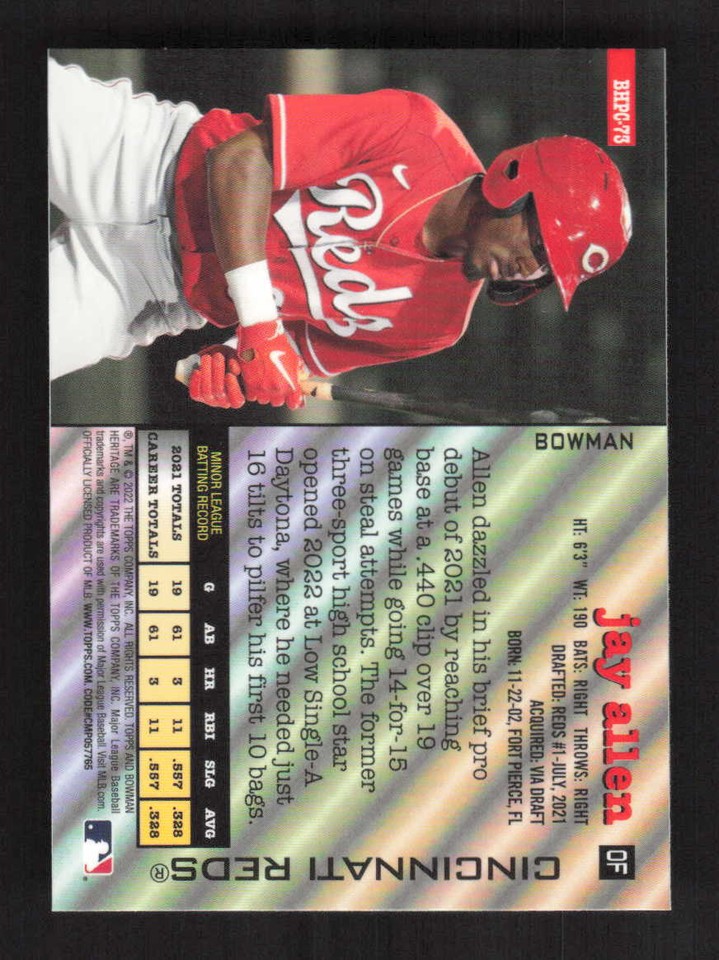 Jay Allen 2022 Bowman Heritage Chrome Prospects Cincinnati Reds #BHPC ...
