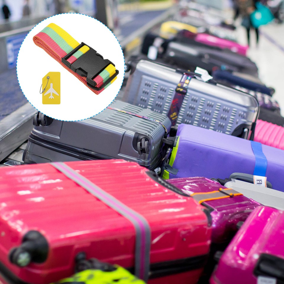 4 Set Luggage Strap with Luggage Tag Loop 78"x2", 3 Assorted Colors ...