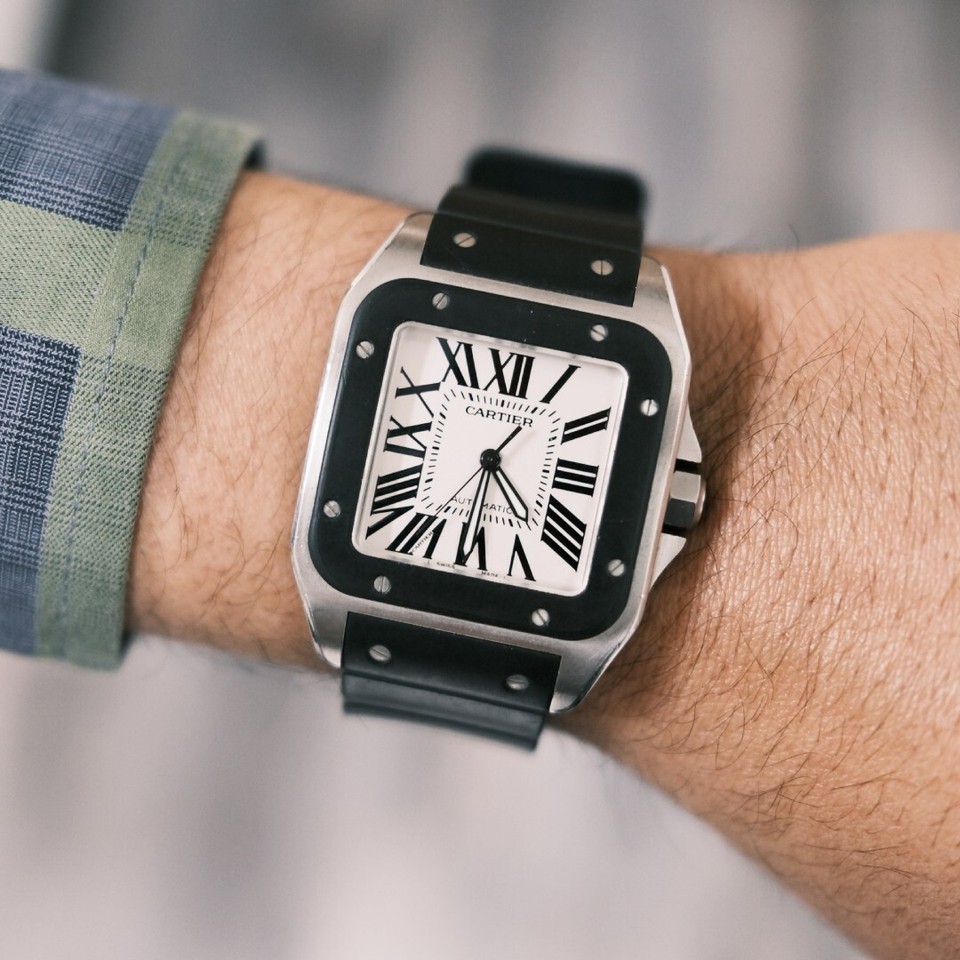 Cartier Santos 100 XL Rubber Clad Watch Stainless Steel Luxury Men’s ...