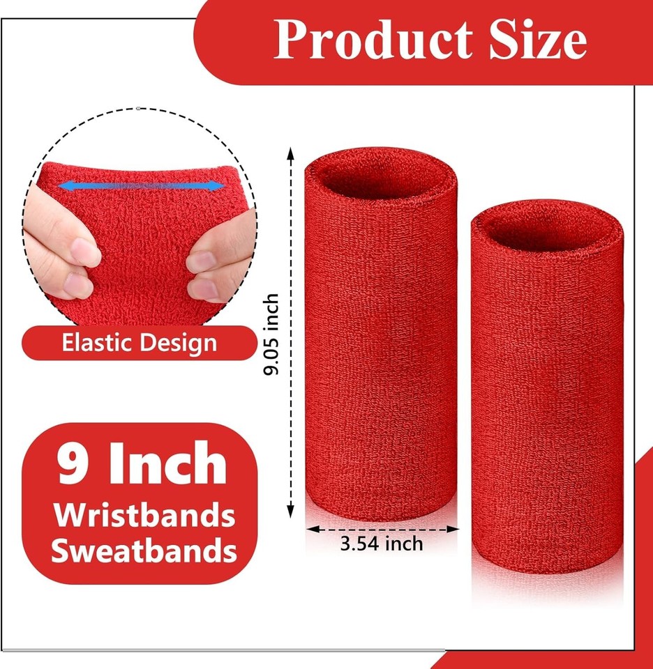 2 Pcs 9 Inch Long Wristbands Sweatbands Black Large Sweat Bands ...