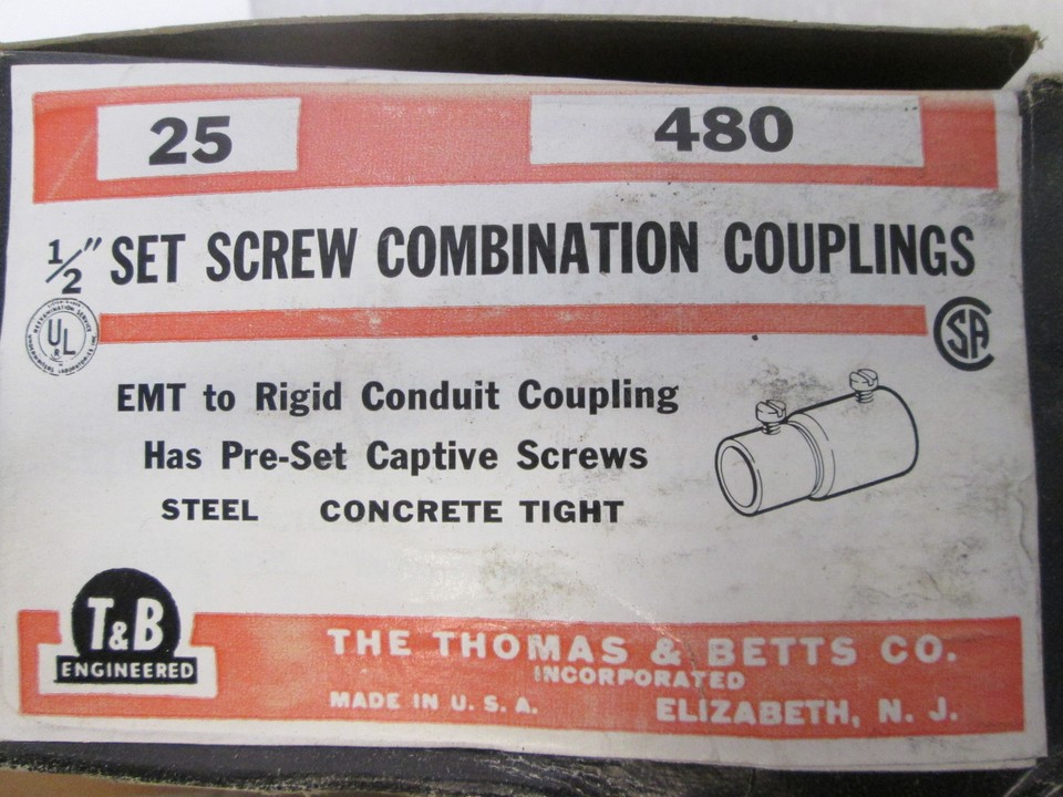 25 x THOMAS & BETTS 1/2" SET SCREW COMBINATION COUPLINGS CAT. 480 FOR ...