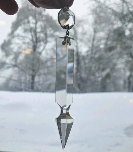 Chandelier Crystal Glass Spear Prism Art Deco 4" Triangular Hexagon Vtg ...