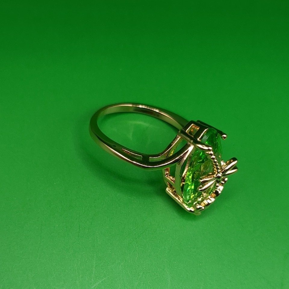 Gold Tone Cocktail Ring Marquise Shape Dragonfly Design Green Accent | eBay