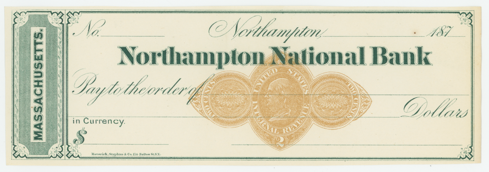 RN-D4 on Northampton National Bank check, Northampton MA, Unused, 187x ...