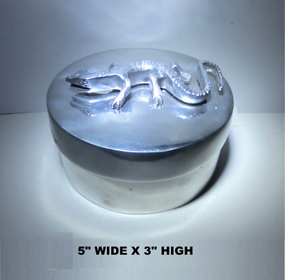 LOWEST PRICE! PEWTER BOX w LIZARD FIGURNE SCULPTURE on LID HAND CRAFTED ...