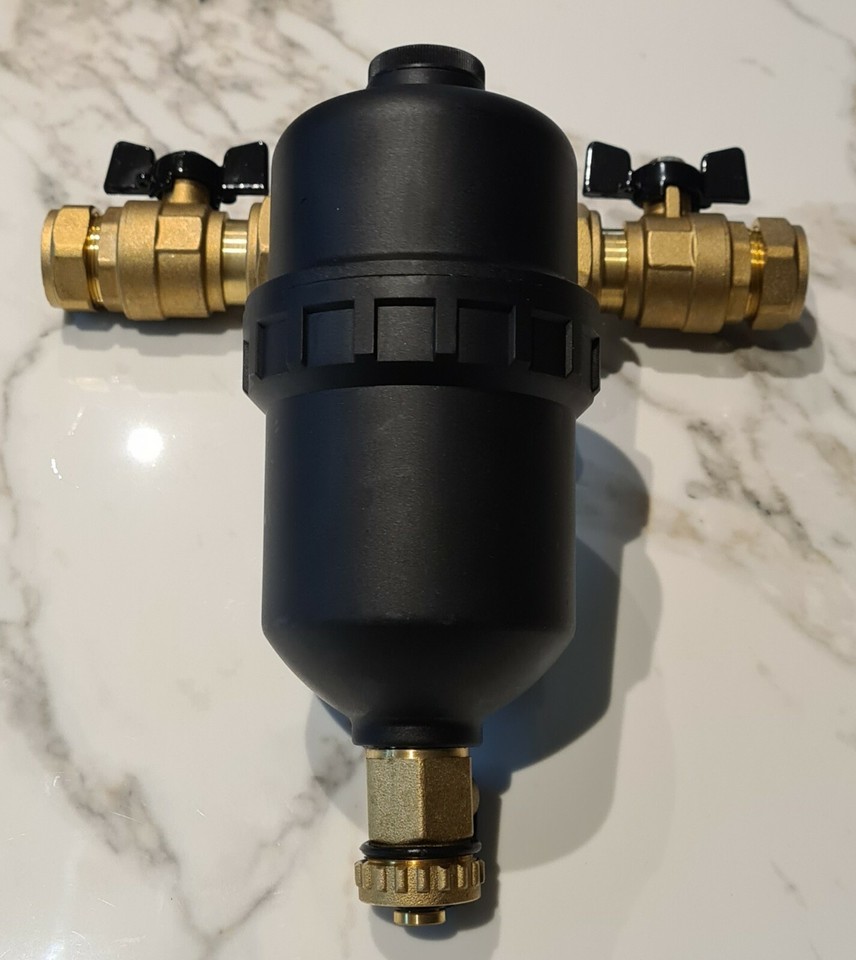 Magnetic Boiler Filter 22mm Inline for Central Heating inc Iso Valves ...