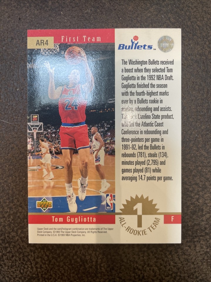1993-94 Upper Deck All-Rookie Team Tom Gugliotta #AR4 Basketball Card ...