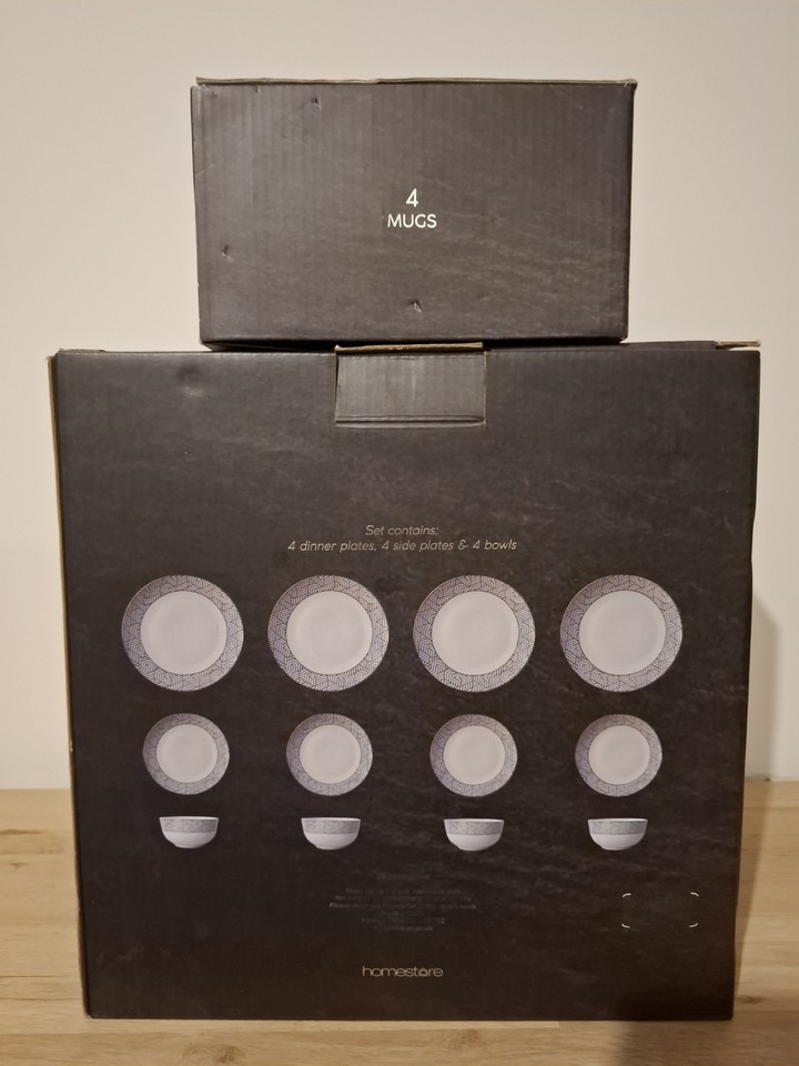 Matalan Homestore Metallic Geo 12 Piece Dinner Set And Mugs | eBay UK