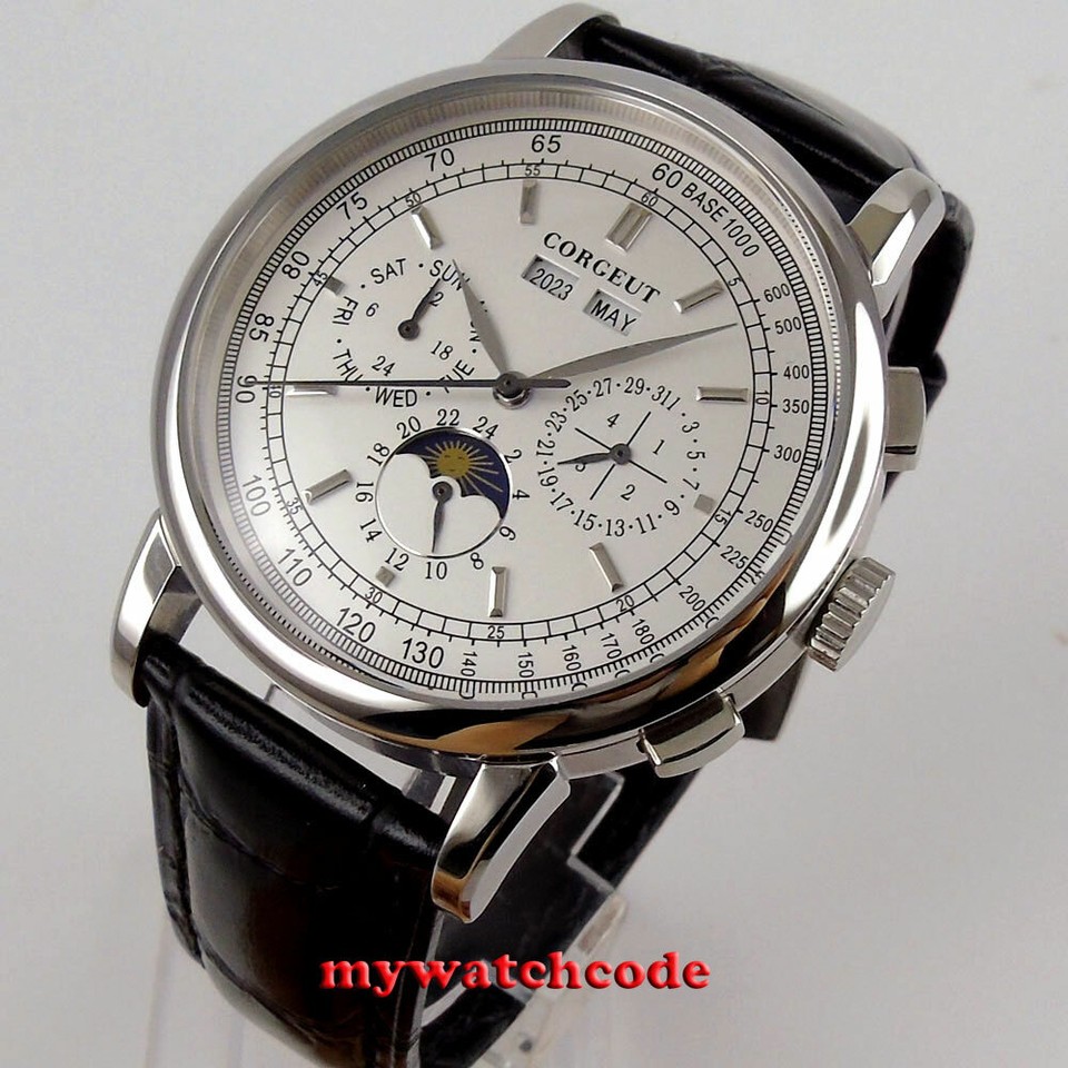 42mm corgeut white dial day night multifunction Sea-gull automatic mens ...