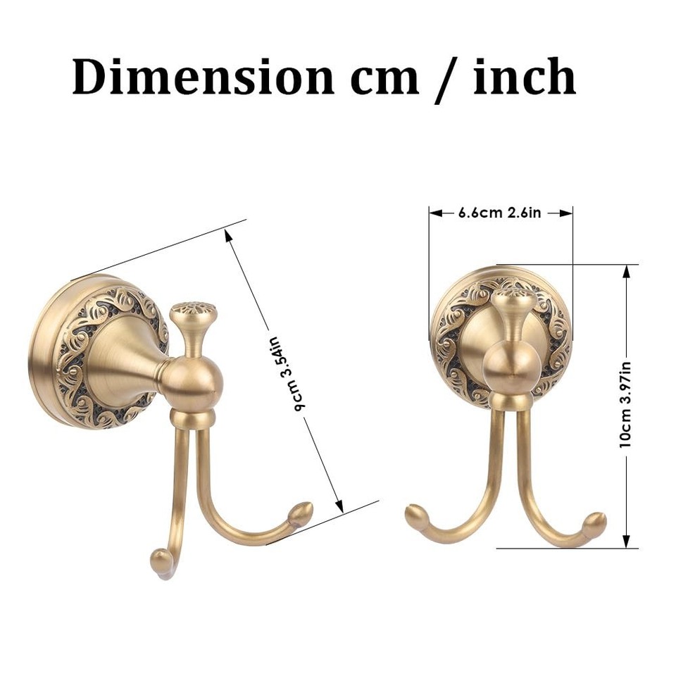 Antique Brass Towel Hook, Wall Mounted Bathroom Copper Double Hook for ...