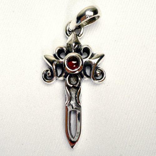 DAGGER TATTOO TRIBAL GARNET 925 STERLING SILVER GOTHIC PENDANT NECKLACE ...