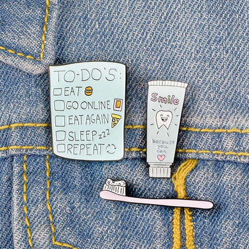 Cartoon Enamel Toothbrush Toothpaste Lapel Pin Smile Tooth Brooch ...