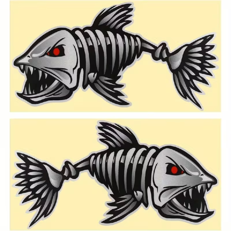 2pcs Waterproof Vinyl Fish Skeleton Decals Stickers for Cars, Boats ...