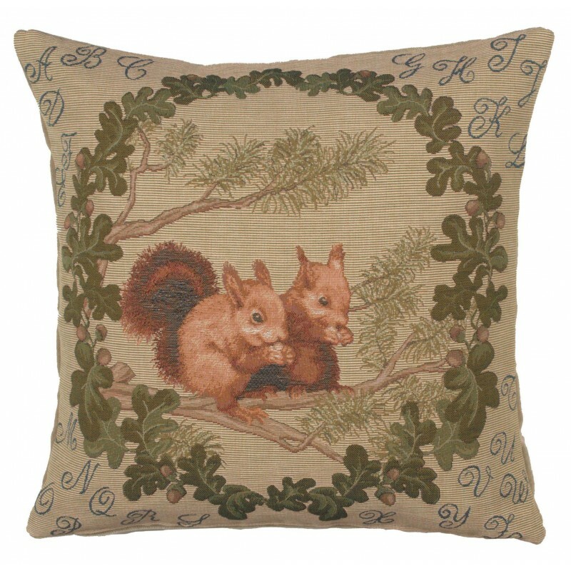 Squirrels with Leafy Wreath Country Style Tapestry Cushion Cover (Cover ...