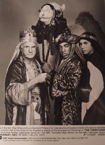 1987 Press Photo THE THREE KINGS Jack Warden Stan Shaw Lou Diamond ...