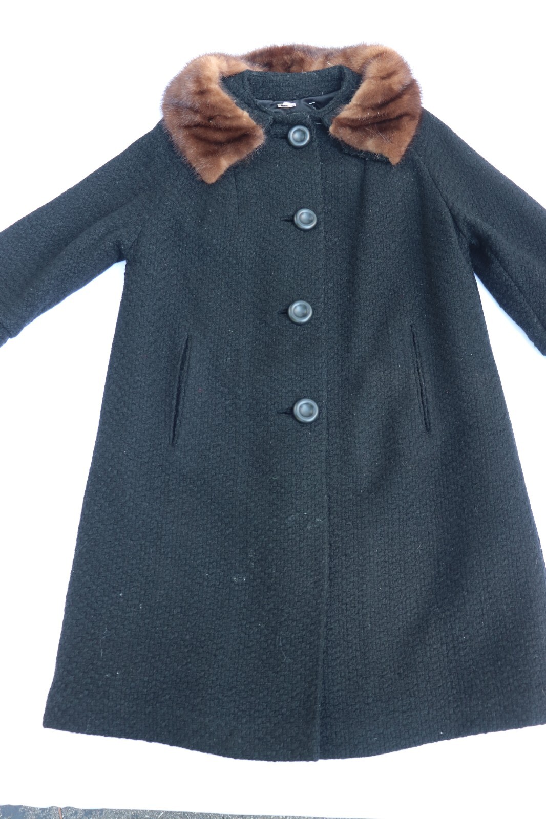 1960s New Look Long Wool Blend Tweed Coat with Fur Co… - Gem