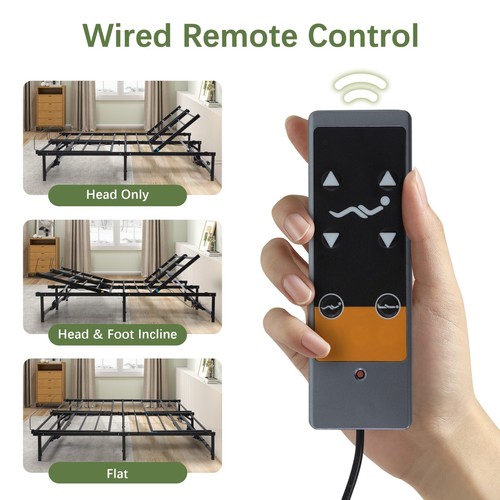 Electric Adjustable Bed Frame Head & Foot Incline Bed Base Wired Remote ...
