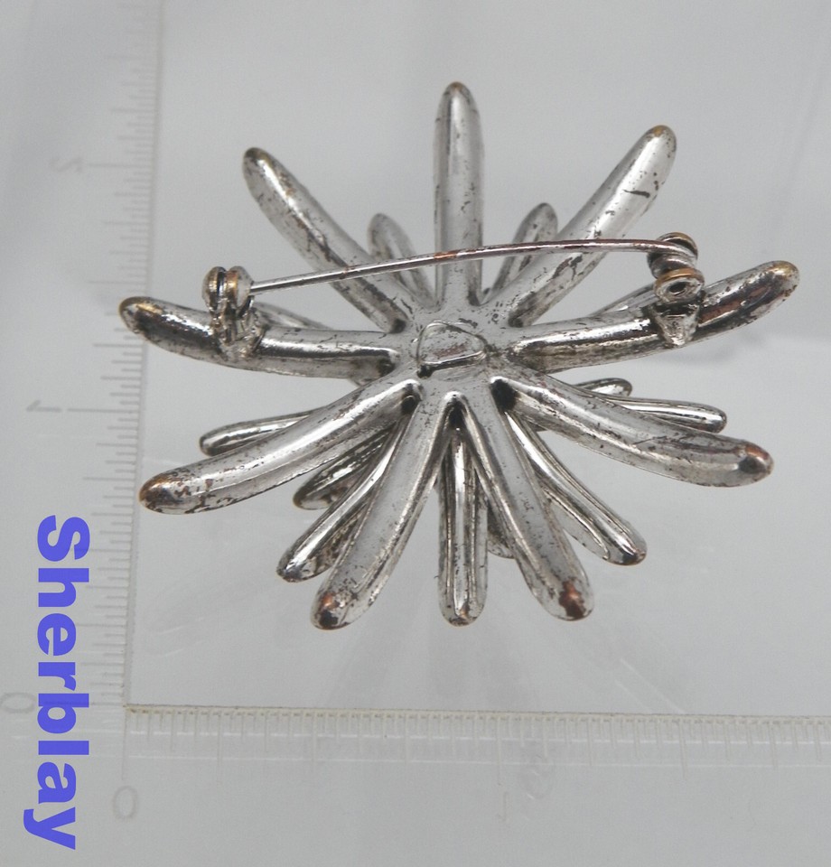 Vintage Flower Starburst Multi Color Rhinestone Silver Tone Brooch Pin ...
