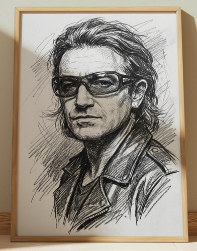 BONO U2 DRAWING PRINT PORTRAIT SKETCH 8" x 10" BONO U2 WALL ART HOME ...