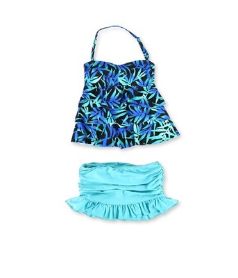 Island Escape Womens Tahiti Ruffled Skirtini 2 Piece Bandeau, Green, 6 ...