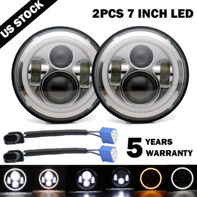 Pair 7 inch Round LED Headlights HI-Lo Beam For Freightliner Coronado ...