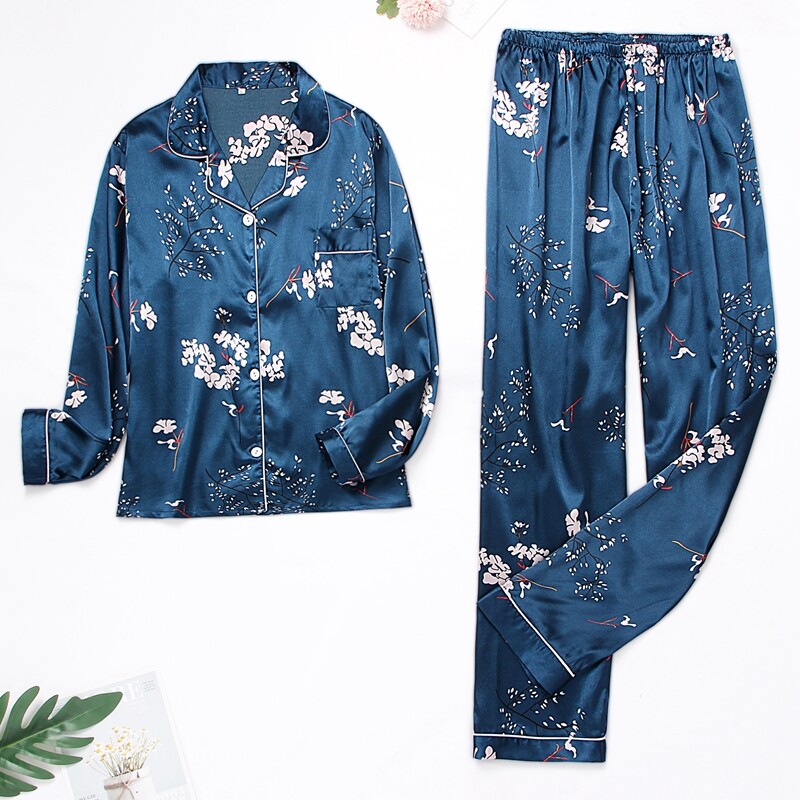 Womens Printed Pyjamas Set SATIN PJ Set Button Up Ladies Loungewear ...