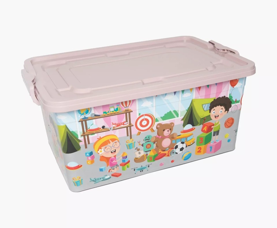Plastic Toy Storage Box on Wheels Lid Container Large Kids Children ...