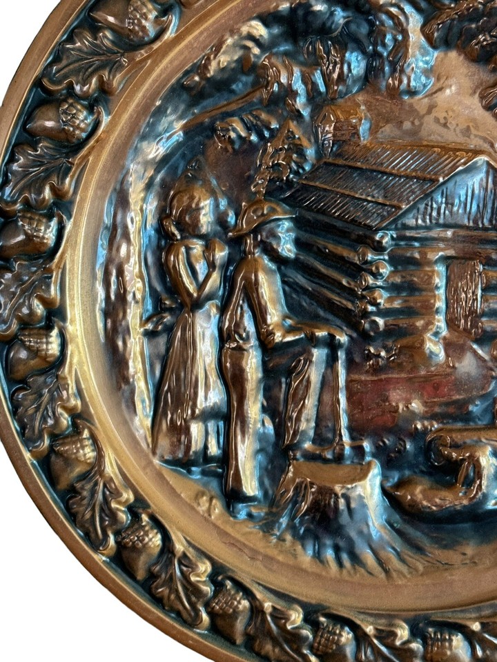 Vintage Primitive Log Cabin Art Copper Craft Taunton Mass. 20"Chimney ...