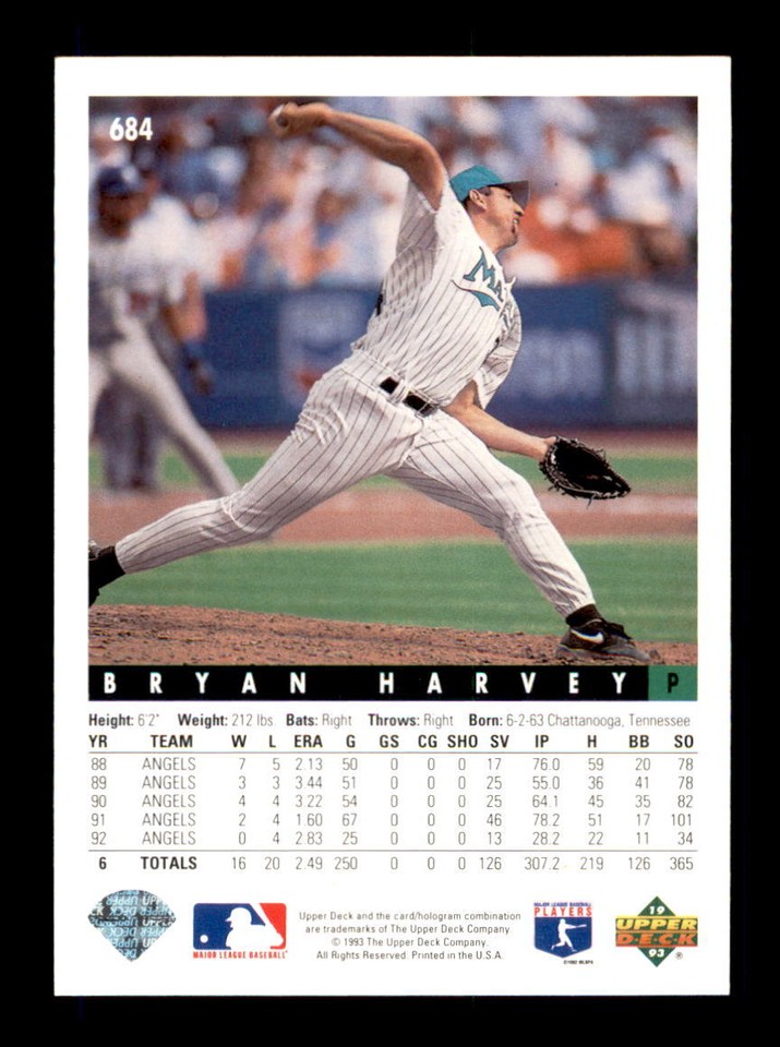 1993 Baseball Upper Deck Bryan Harvey Florida Marlins #684 | eBay