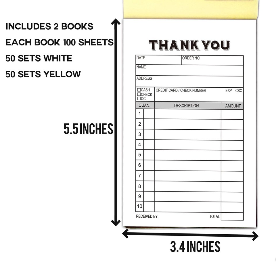 2-Pack Thank You Receipt Pad, Sales Receipt Form, Order Book, Invoice ...
