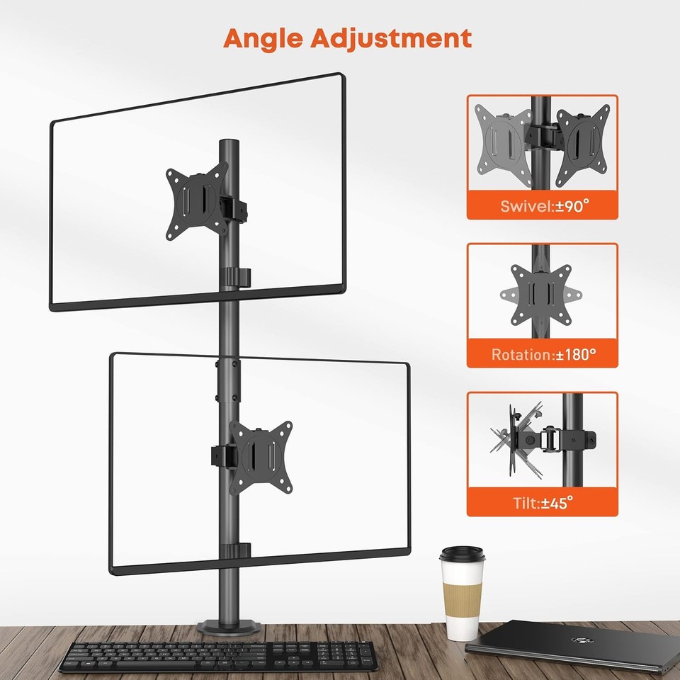 Dual Monitor Stand- Vertical Stack Monitor Desk Mount for Two Screens ...