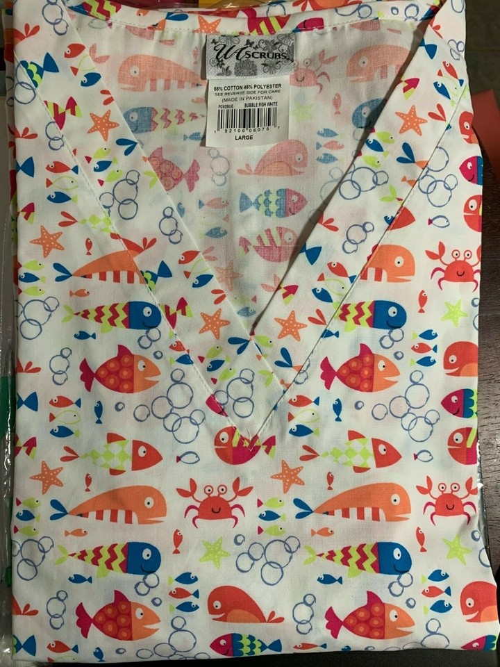 SCRUB TOP SIZES: L, XL FISH CRAB STARFISH OCEAN NWT NURSE MEDICAL CNA ...