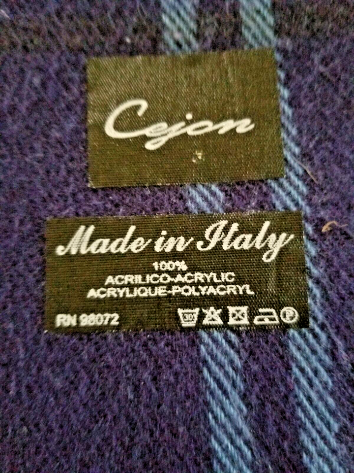 Cejon Scarf Italy Colorful Blues White Plaid With Fringe Soft NWOT 11 x ...