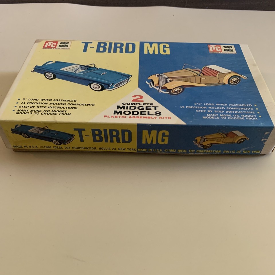 Vintage 1962 ITC midget Models T-Bird & MG 2 Complete Midget Model Kits ...