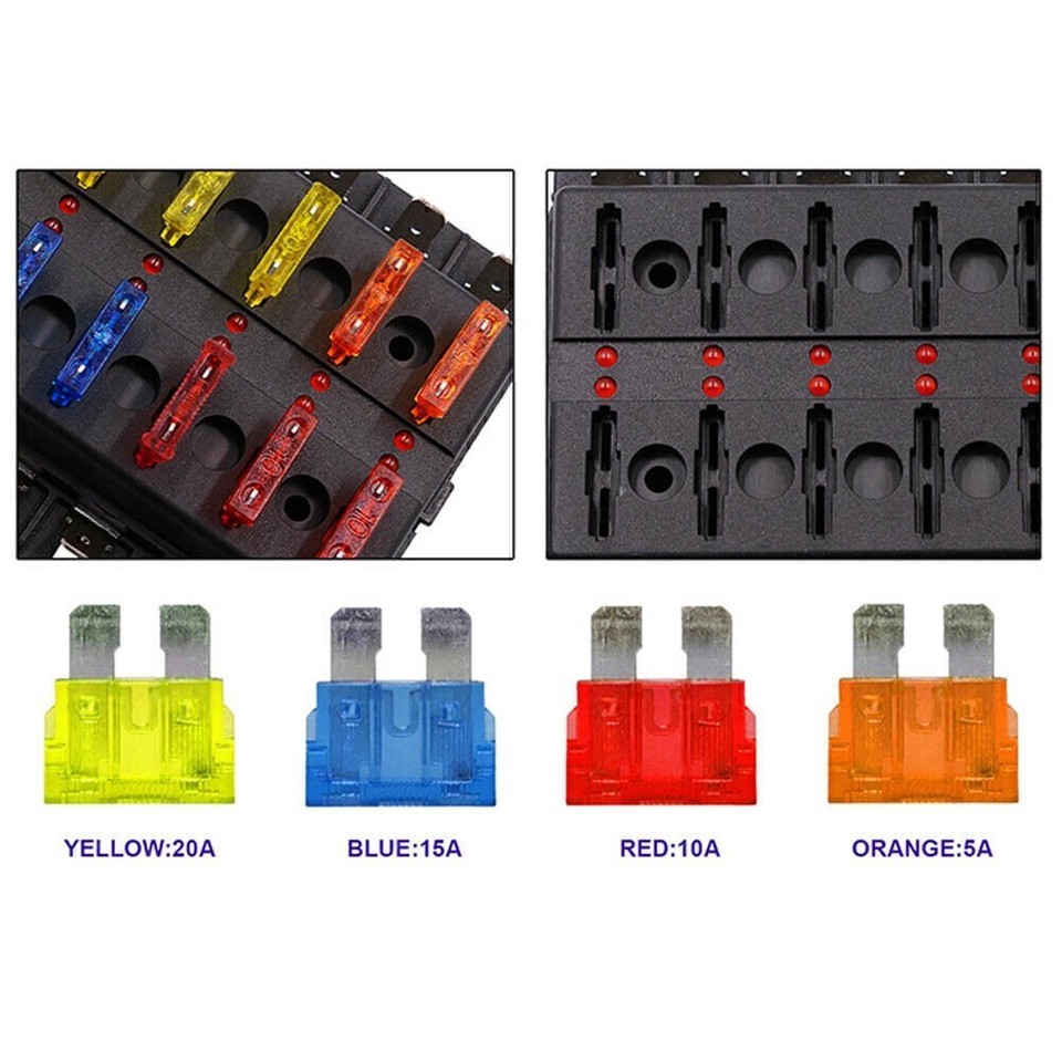 6 Way Circuit Standard ATO ATC Blade Fuse Box Block Holder Spade ...