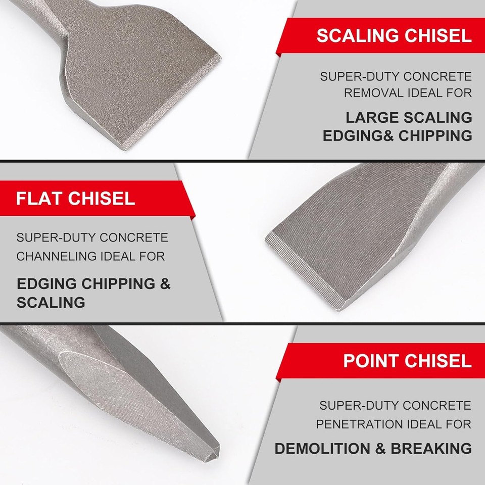 3PCS SDS Plus Chisel Set for Rotary Hammer Drill Attachments, Tile ...