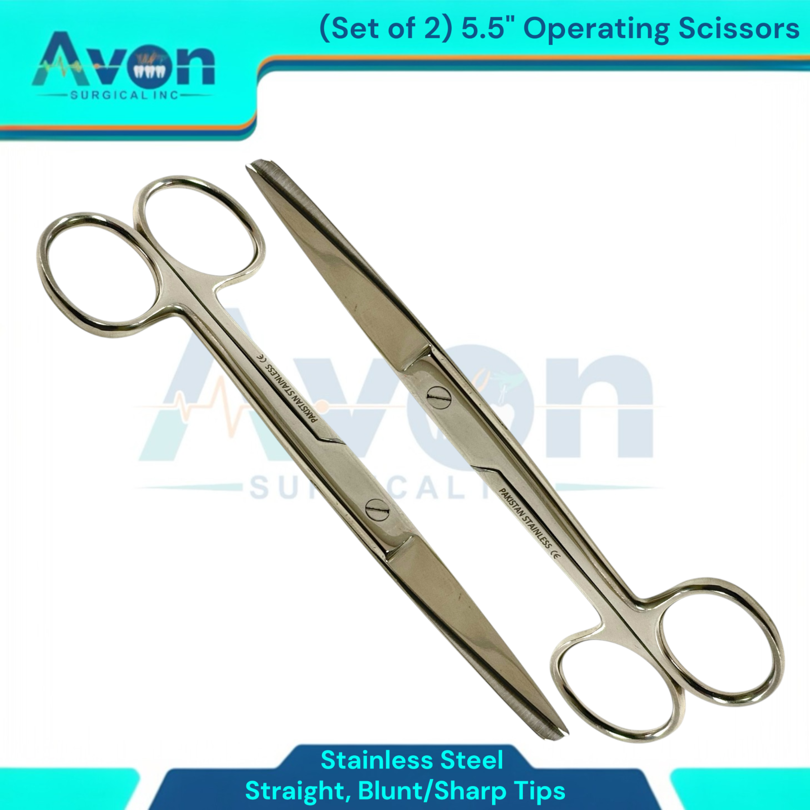 Set of 2pcs Straight Tipped Operating Dissection Scissors, 5.5" | Sharp ...