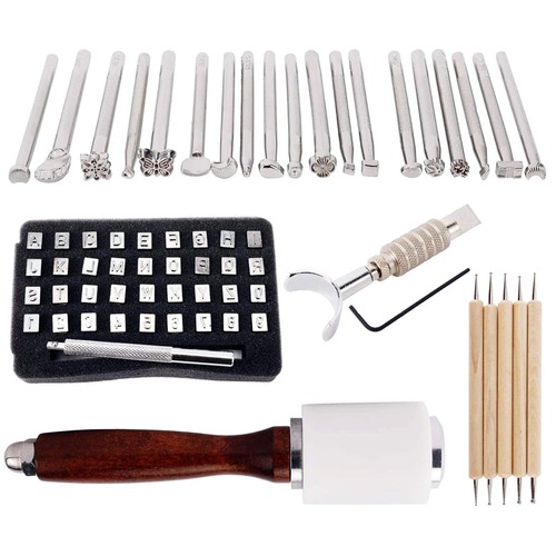 65 Pcs Leather Sculpture Stamping Tools Kit Included Pattern Alphabet ...