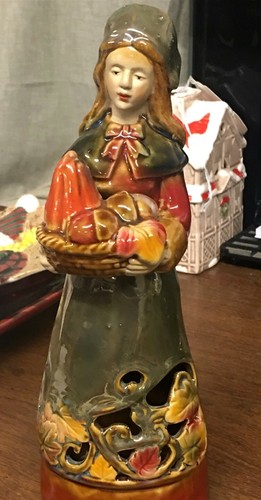 Lovely 10" Autumn Thanksgiving Maiden Figurine with Basket of Pumpkins ...
