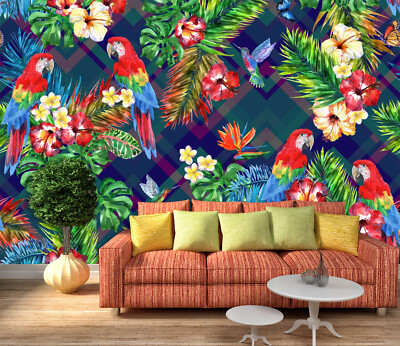 3D Parrot Flowers 3322 Wallpaper Mural Wall Print Wall Wallpaper Murals ...